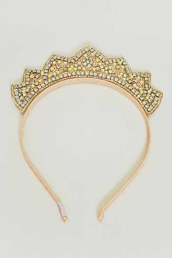 Buy Peach Monarch Diamond Crown Headband by Choko Online at Aza Fashions.