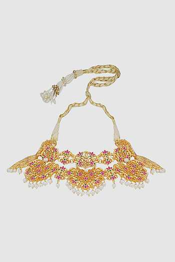 Buy Zariin Enamel Naaz Lotus Choker Necklace Online | Aza Fashions