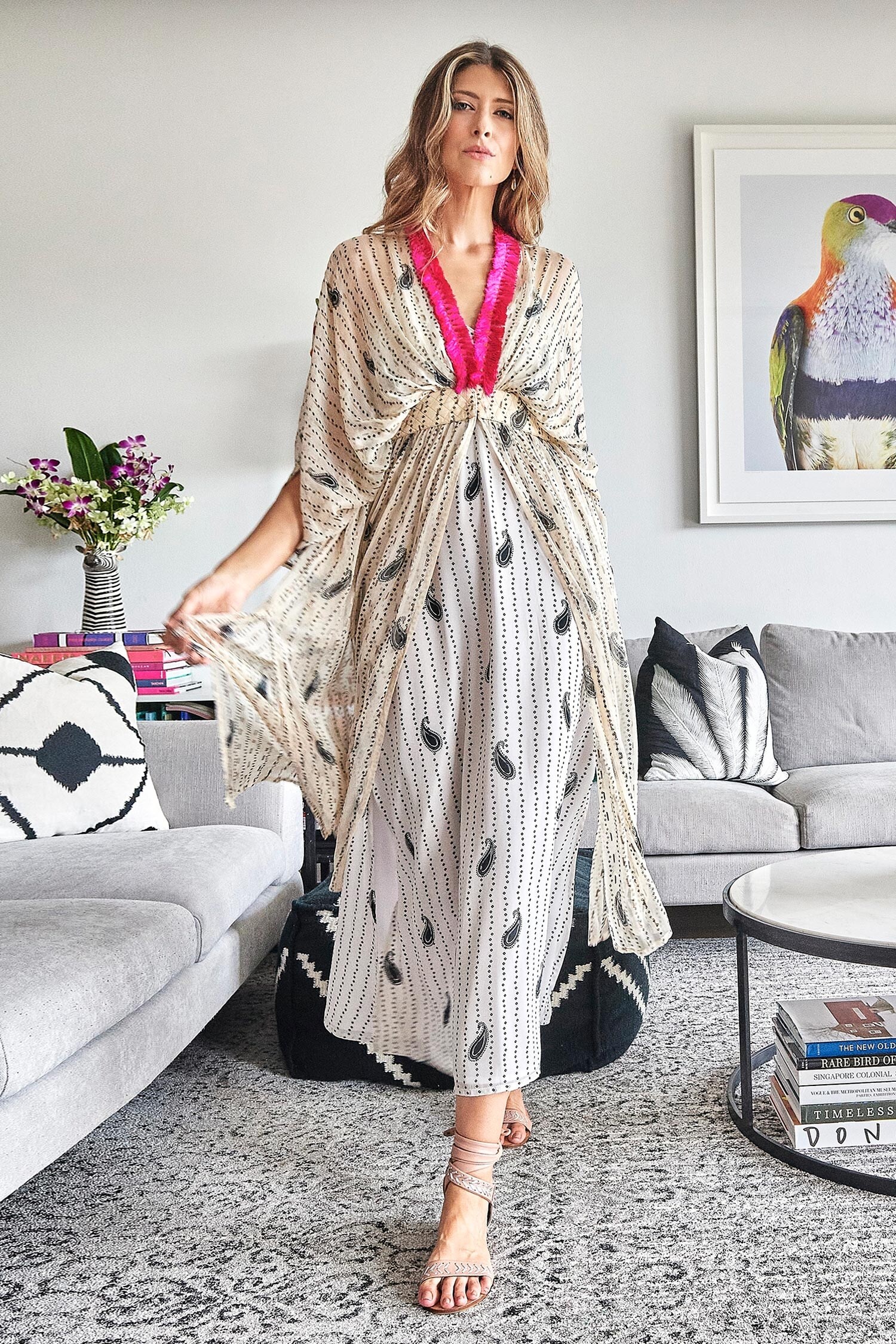 Buy Style Junkiie Black Chiffon Printed Cape Duster Dress Online | Aza ...