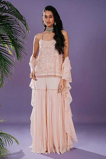 Buy Pritika Vora Peach Shantoon Cut Dana Embroidered Sharara Set Online ...