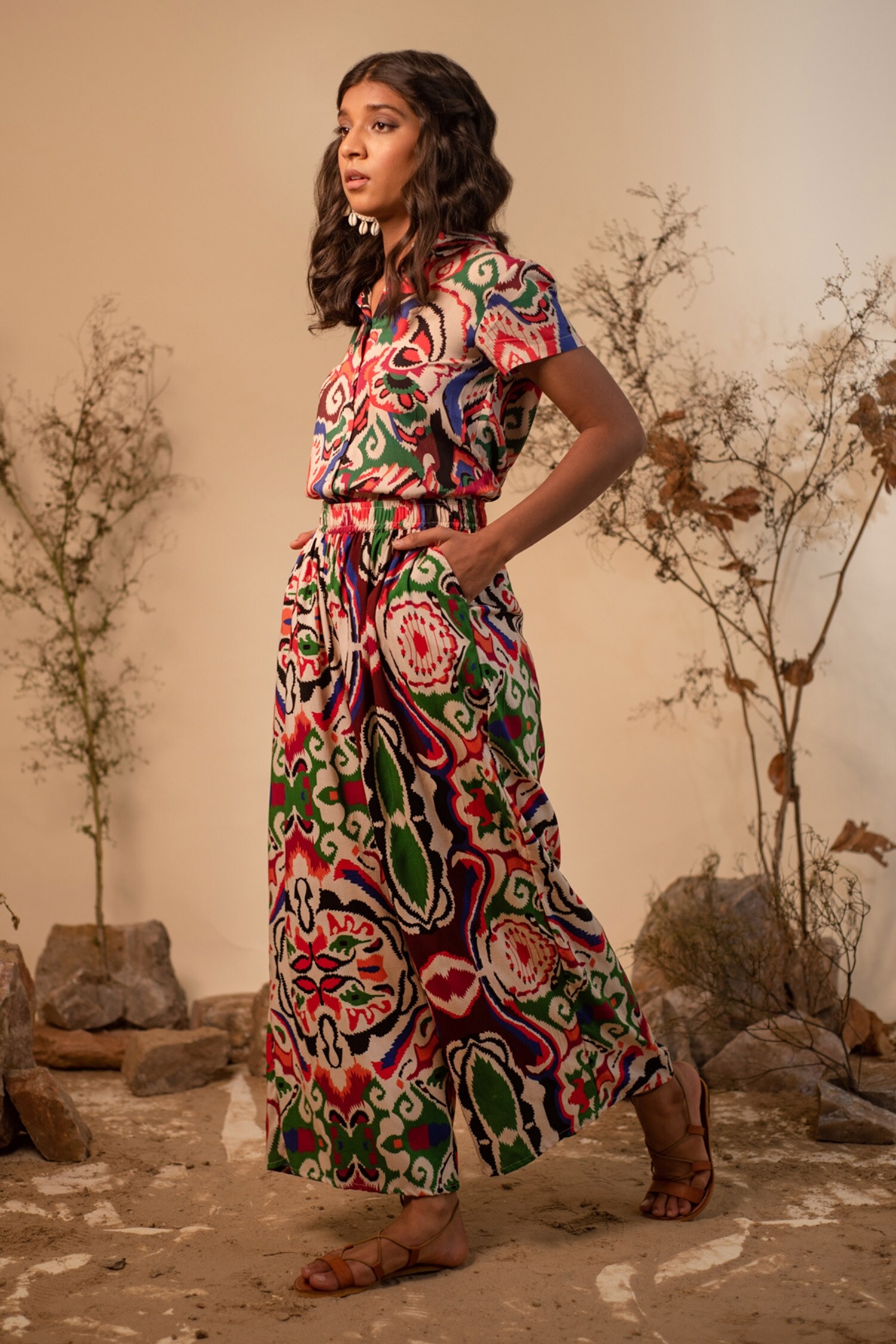 Buy Label Reyya Multi Color Rayon Staple Abstract Print Pant Online ...