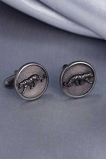 Buy Cosa Nostraa Black Calm Cheetah Brass Cufflinks Online | Aza Fashions