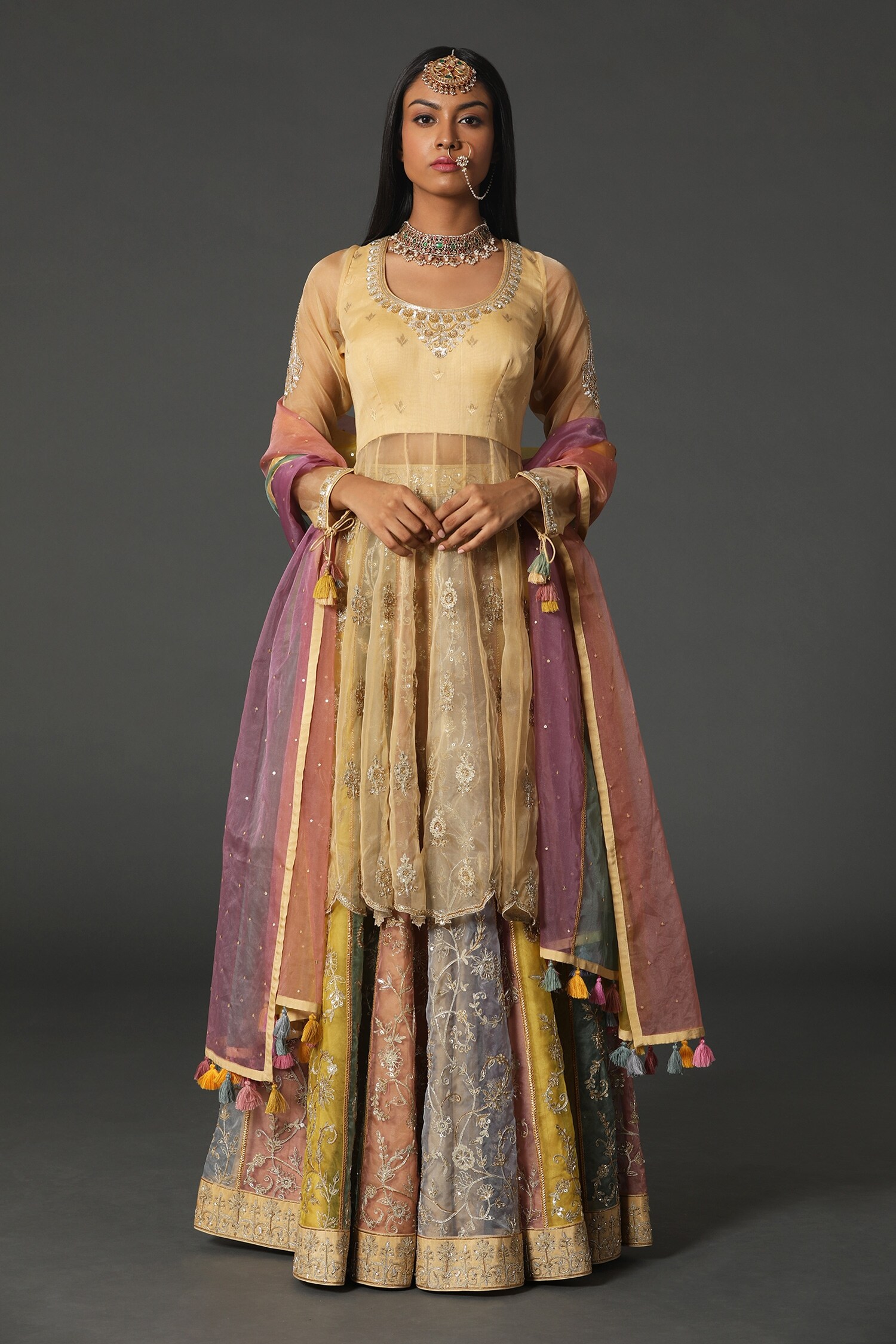 Buy Beige Chanderi Handloom (50% Silk X 50% Cotton) Hand Blouse Lehenga ...