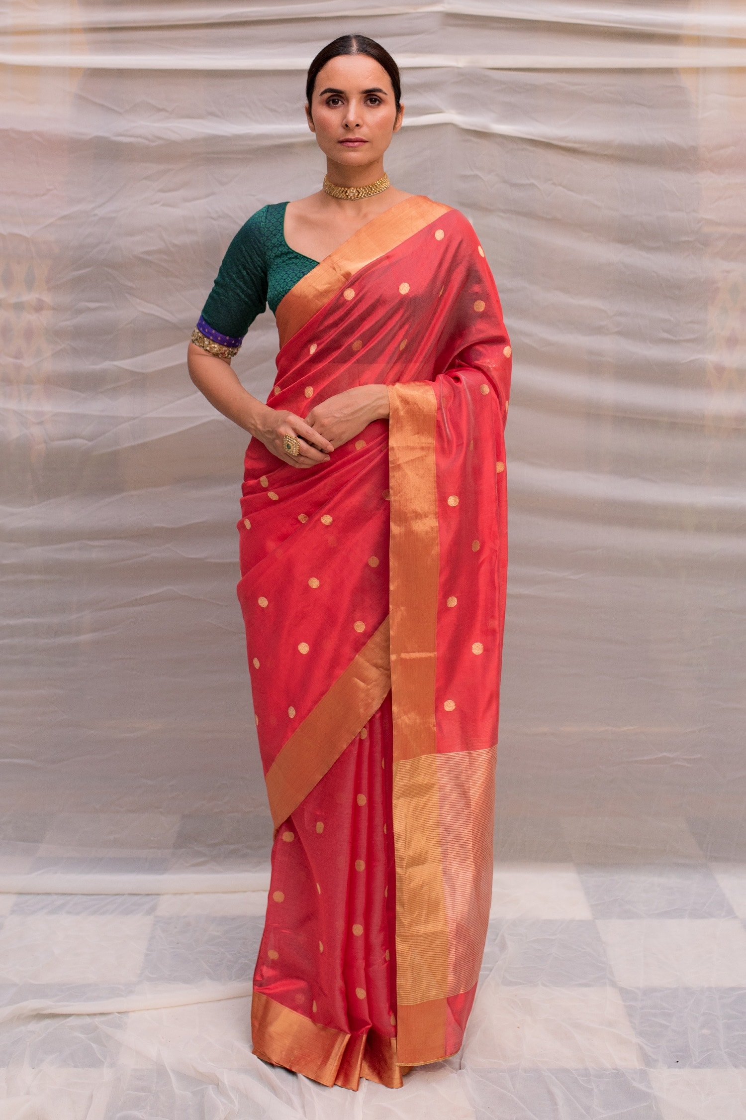 Buy Red Chanderi Silk Woven Buti Omya Saree For Women by Priyanka ...