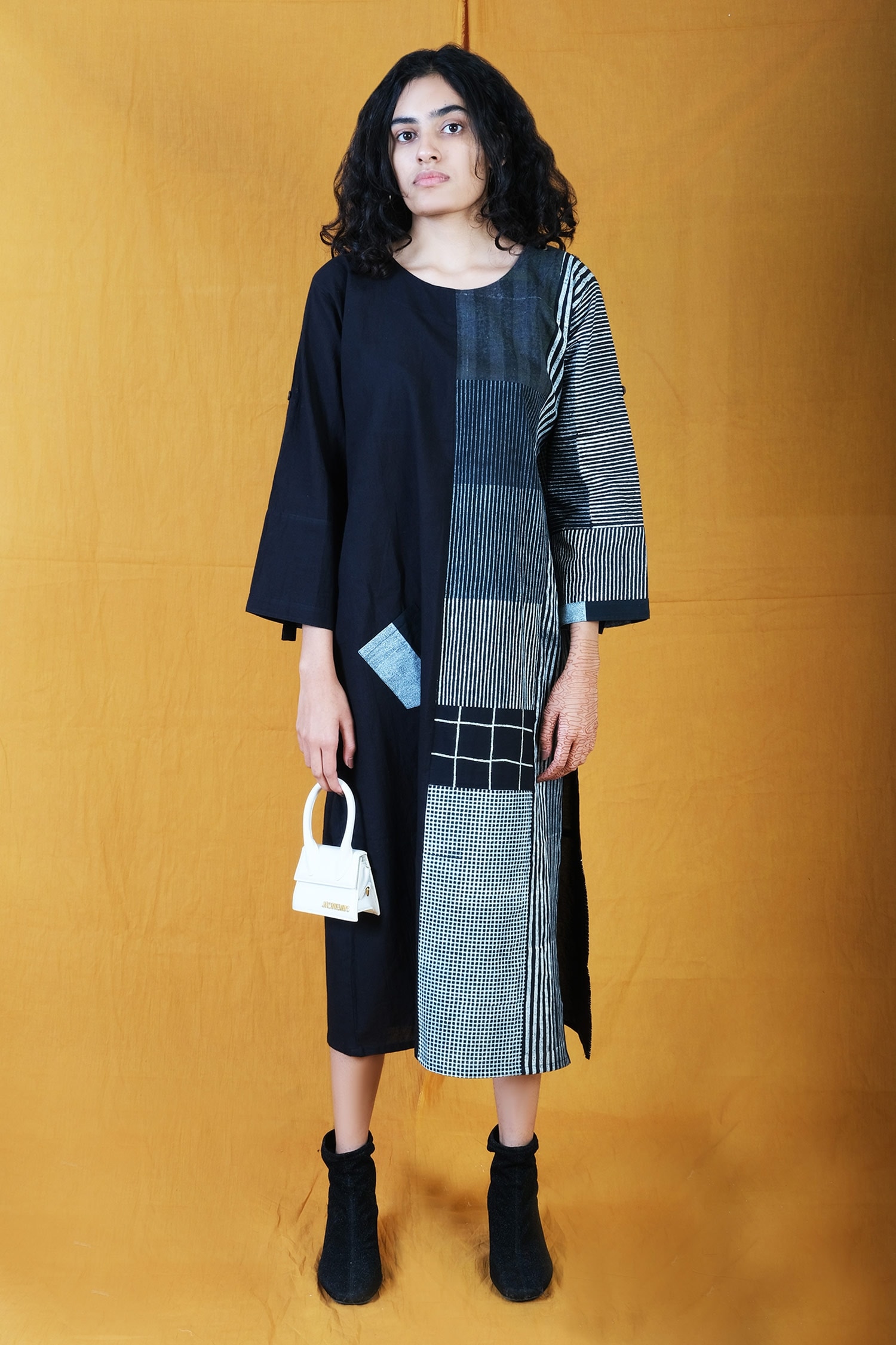 Buy Silkwaves Black Cotton Half Collage Dress Online | Aza Fashions