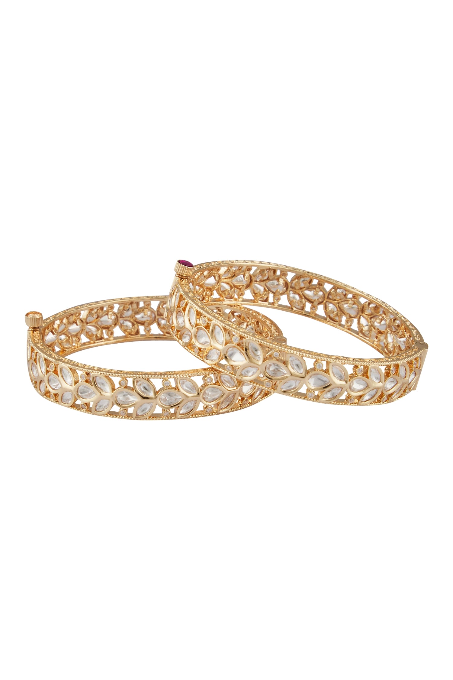 Buy Saga Jewels Kundan Polki Embellished Bangles - Set Of 2 Online | Aza Fashions