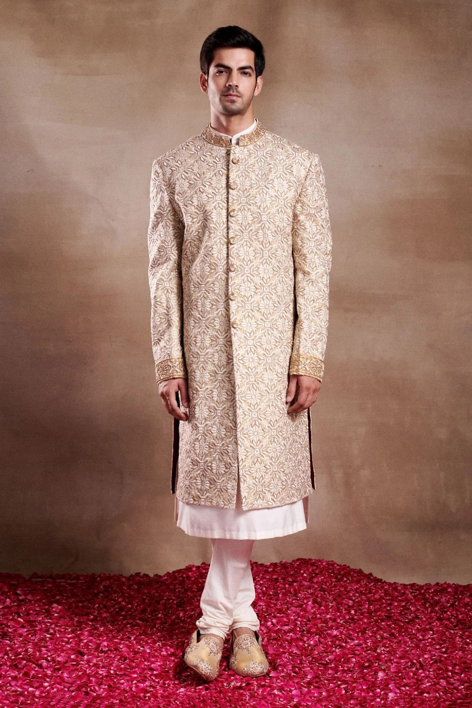 Buy Gold Carnival Embroidered Jaal Pattern Vira Sherwani For Men by ...