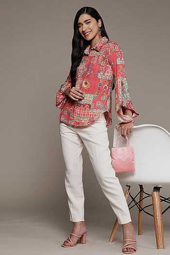 Buy Pink Rayon Printed Checkered Shirt Collar Floral And Pattern For ...