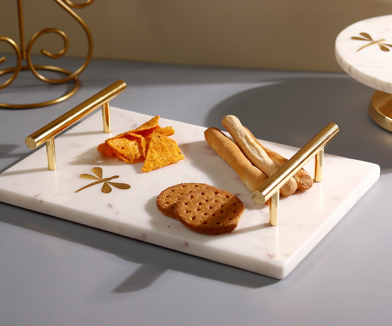 Buy Elysian Home Dragonfly Marble Tray Online | Aza Fashions