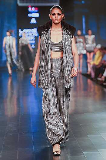 Buy Grey Plastic Sequin Trim And Tulle; Lining: Butter Platinum ...