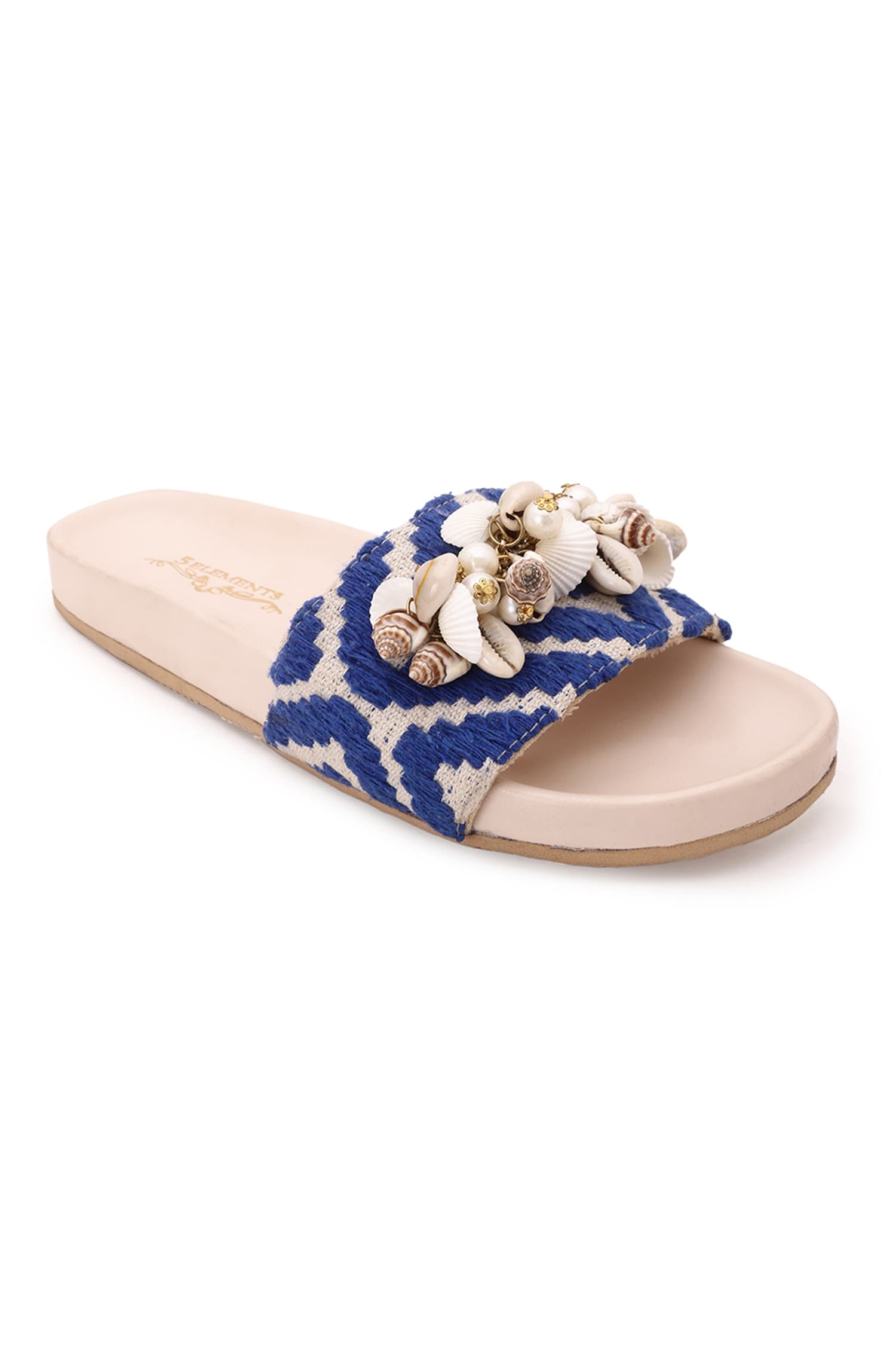 Buy 5Elements Blue Acrylic Hand Thread Embroidered Sliders Online | Aza ...
