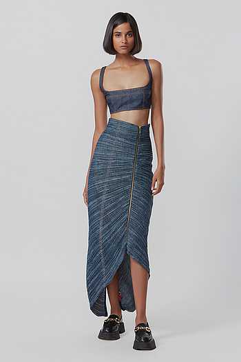 Buy Blue Denim Square Neck Cut Bustier For Women by Saaksha & Kinni ...