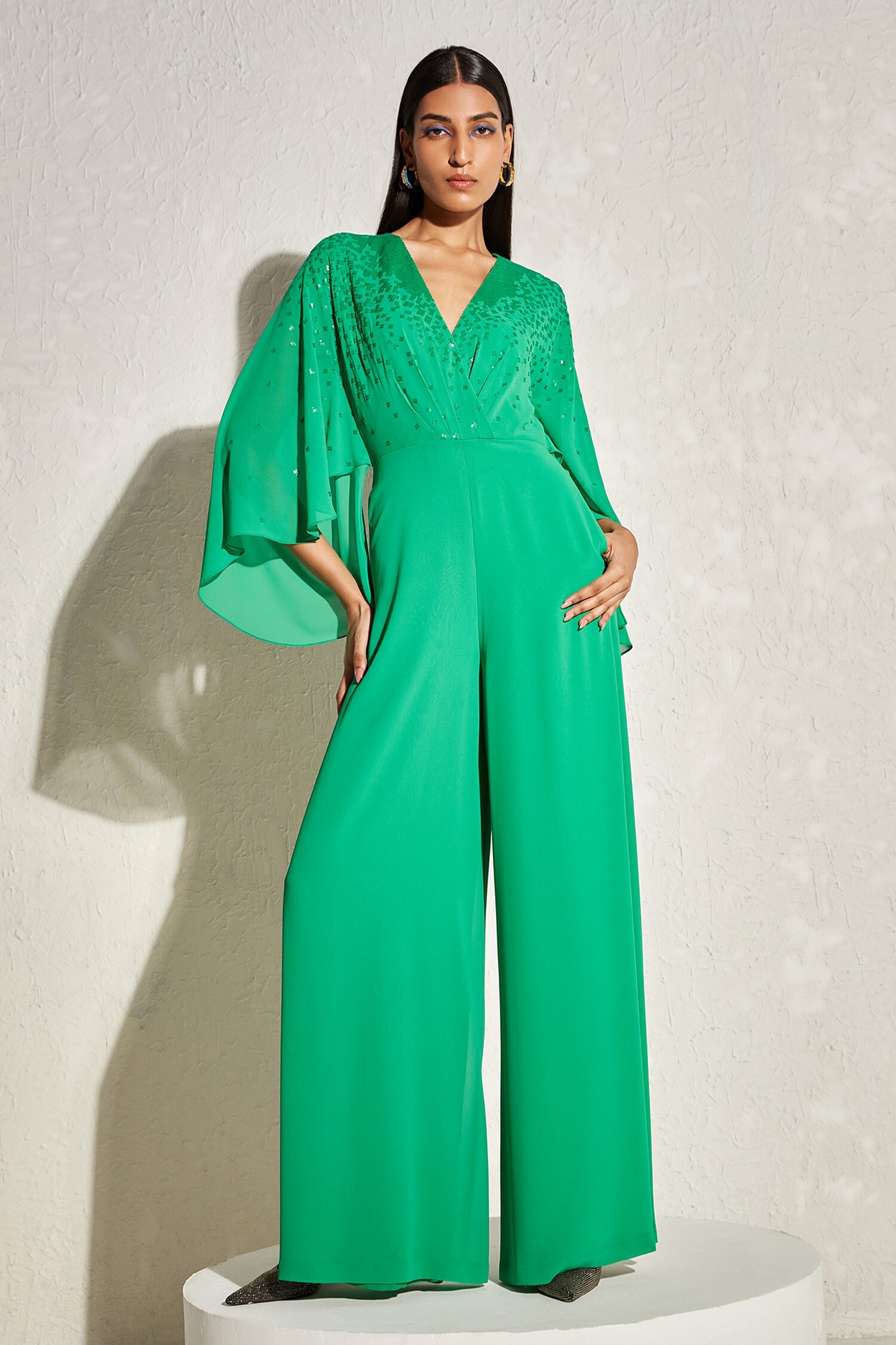 Buy Namrata Joshipura Green Georgette Metallic Quad Batwing Sleeve ...