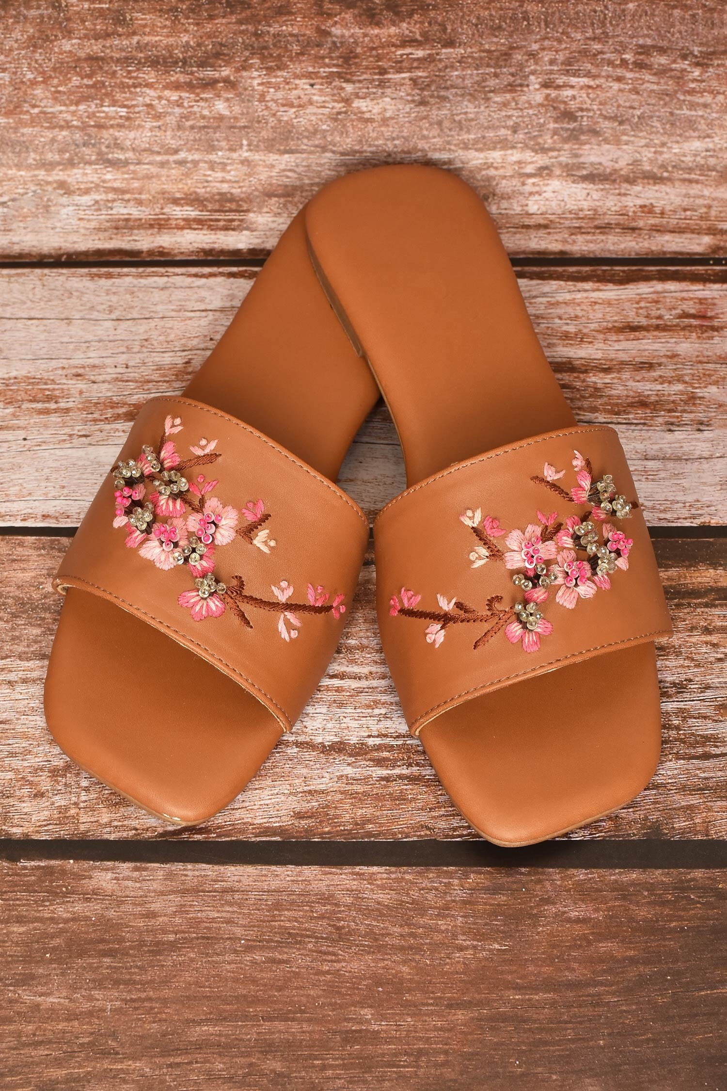 Buy Brown Embroidery Flower Flats by Samyukta Singhania Online at Aza ...