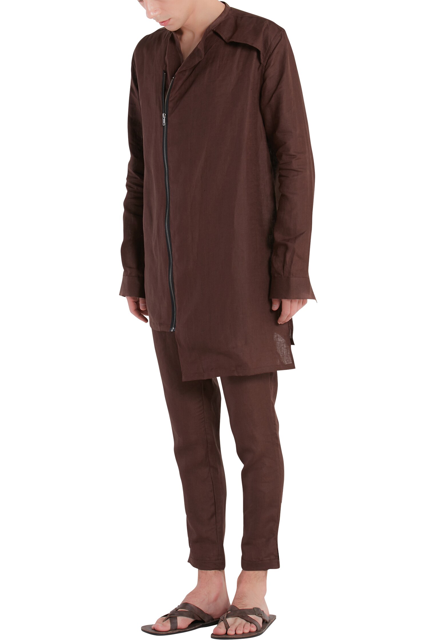 Buy Son of A Noble Snob Brown Asymmetric Linen Jacket Online | Aza Fashions
