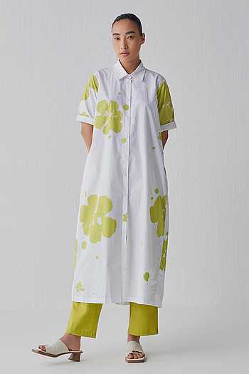 Buy Three White Poplin Back Pleated Floral Pattern Dress Online | Aza ...