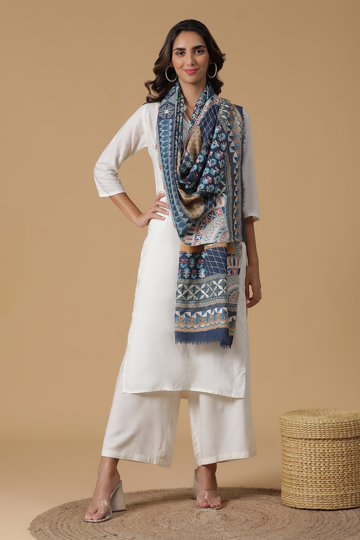 Buy Shingora Wool Checkered Print Stole Online | Aza Fashions