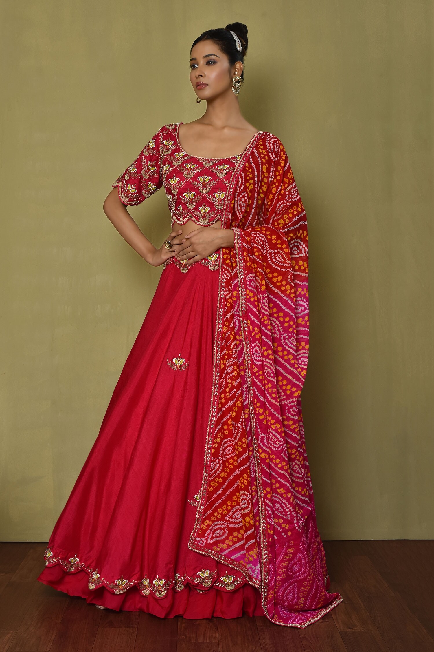 Buy Red Lehenga Dola Embroidery Cutdana Round Waistband Set For Women ...