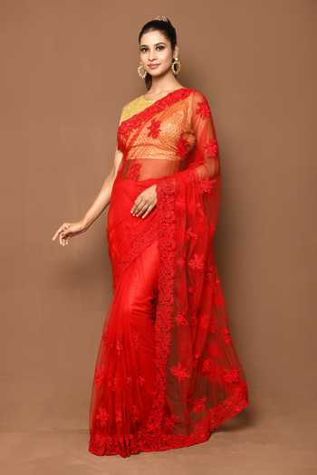 Buy Samyukta Singhania Net Garden Embroidered Scallop Hem Saree Online ...