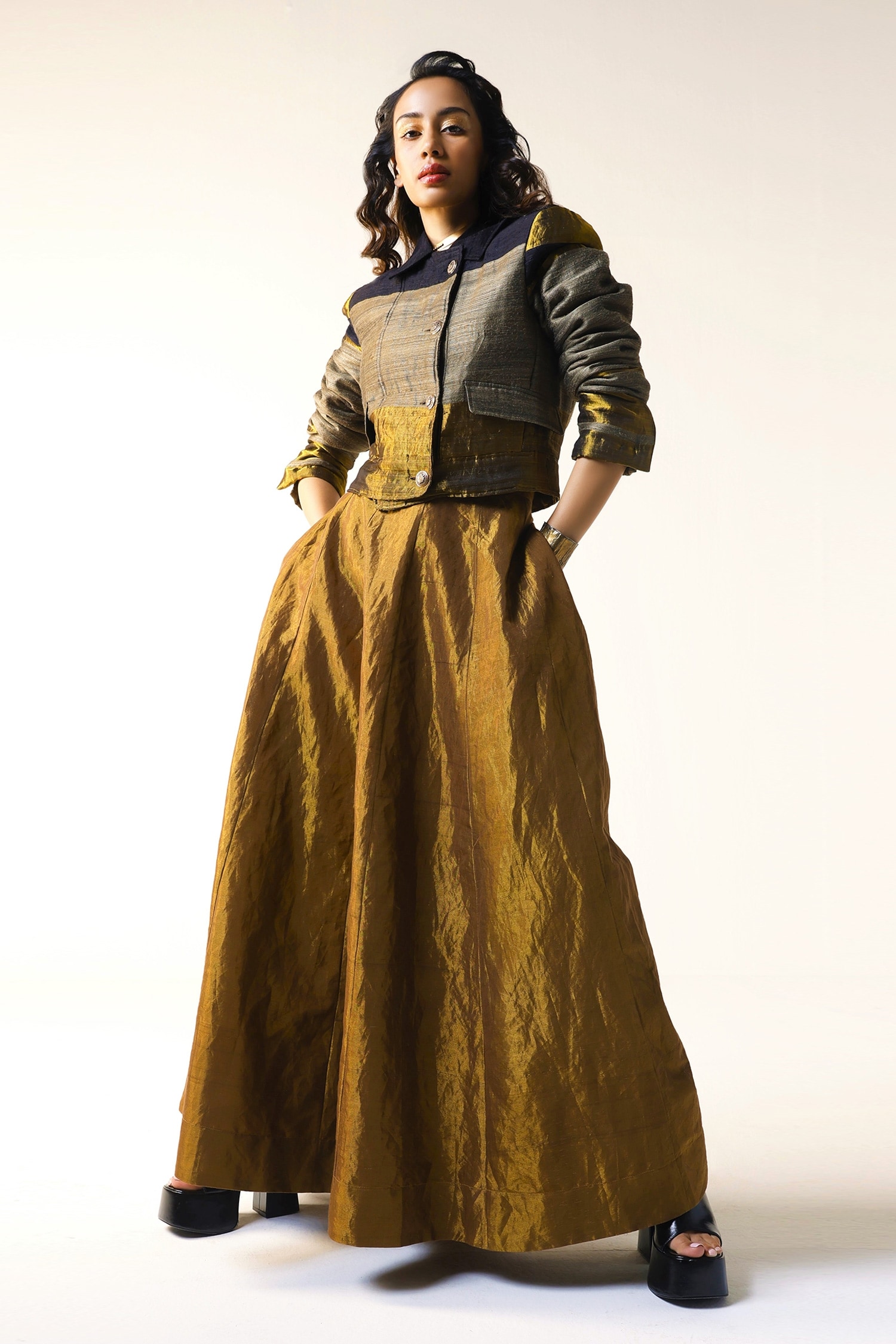 Buy Black Handwoven Silk Collared Neck Mj Jacket For Women by Shorshe ...