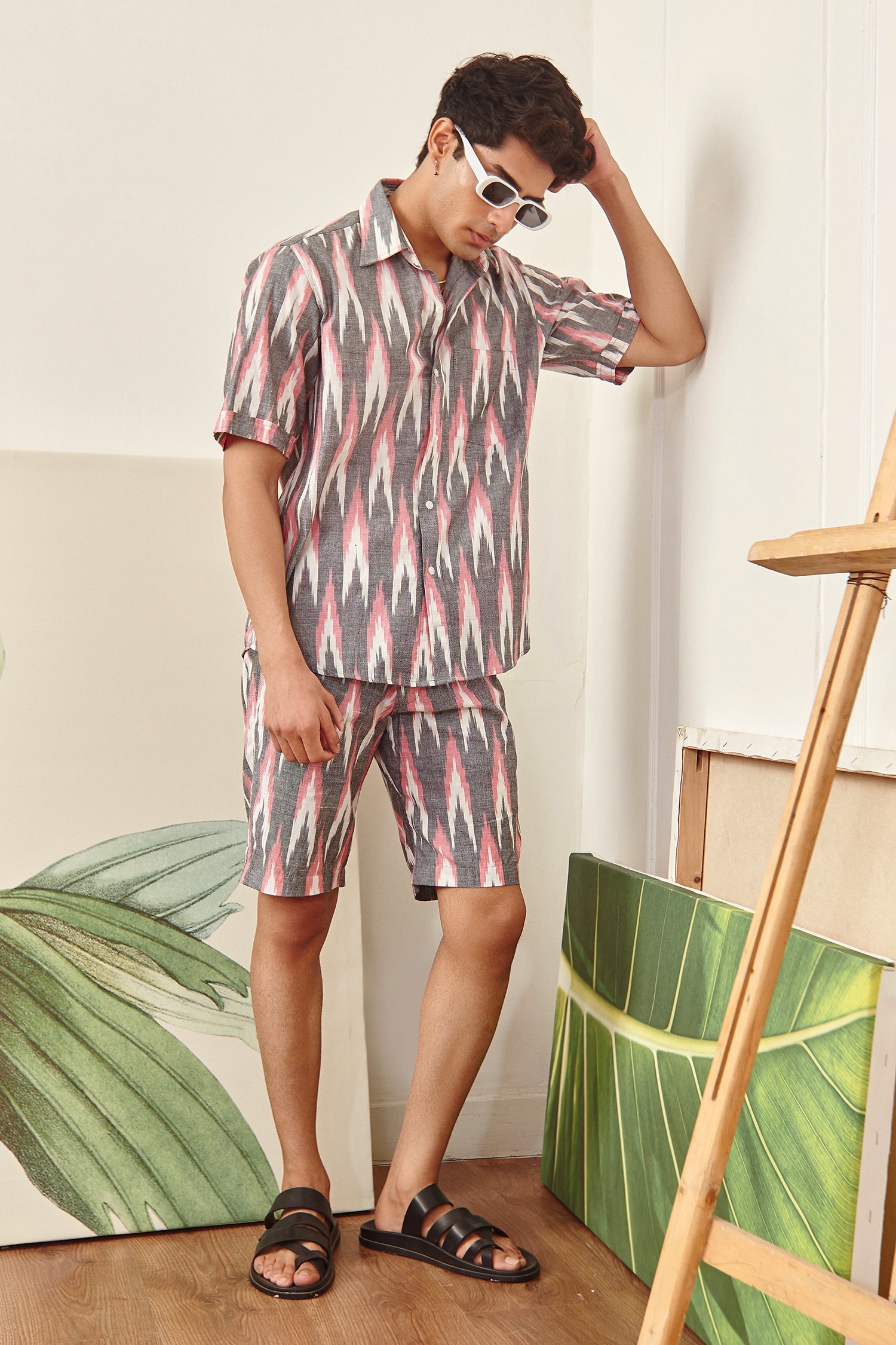 Buy Grey Printed Ikat Nash Shirt And Shorts Set For Men by Sorbae ...