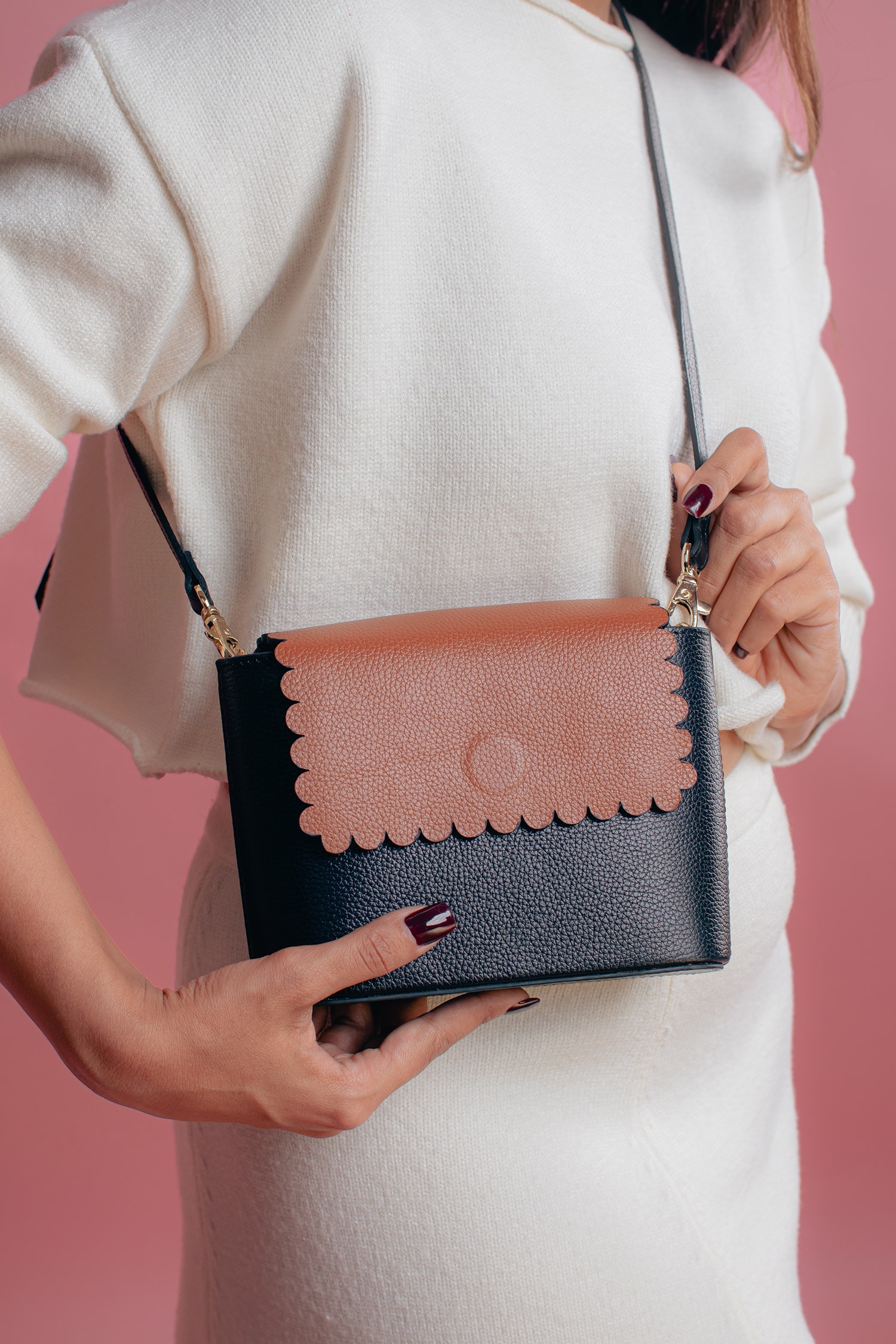 Buy Black Milled Pattern Texture Curvy Structured Mini Bag by And Also ...