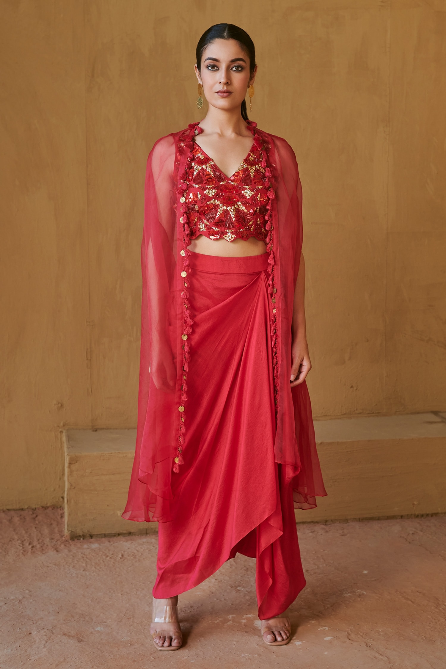 Buy Studio Radical Pink Embellished Bustier Skirt Set Online | Aza Fashions