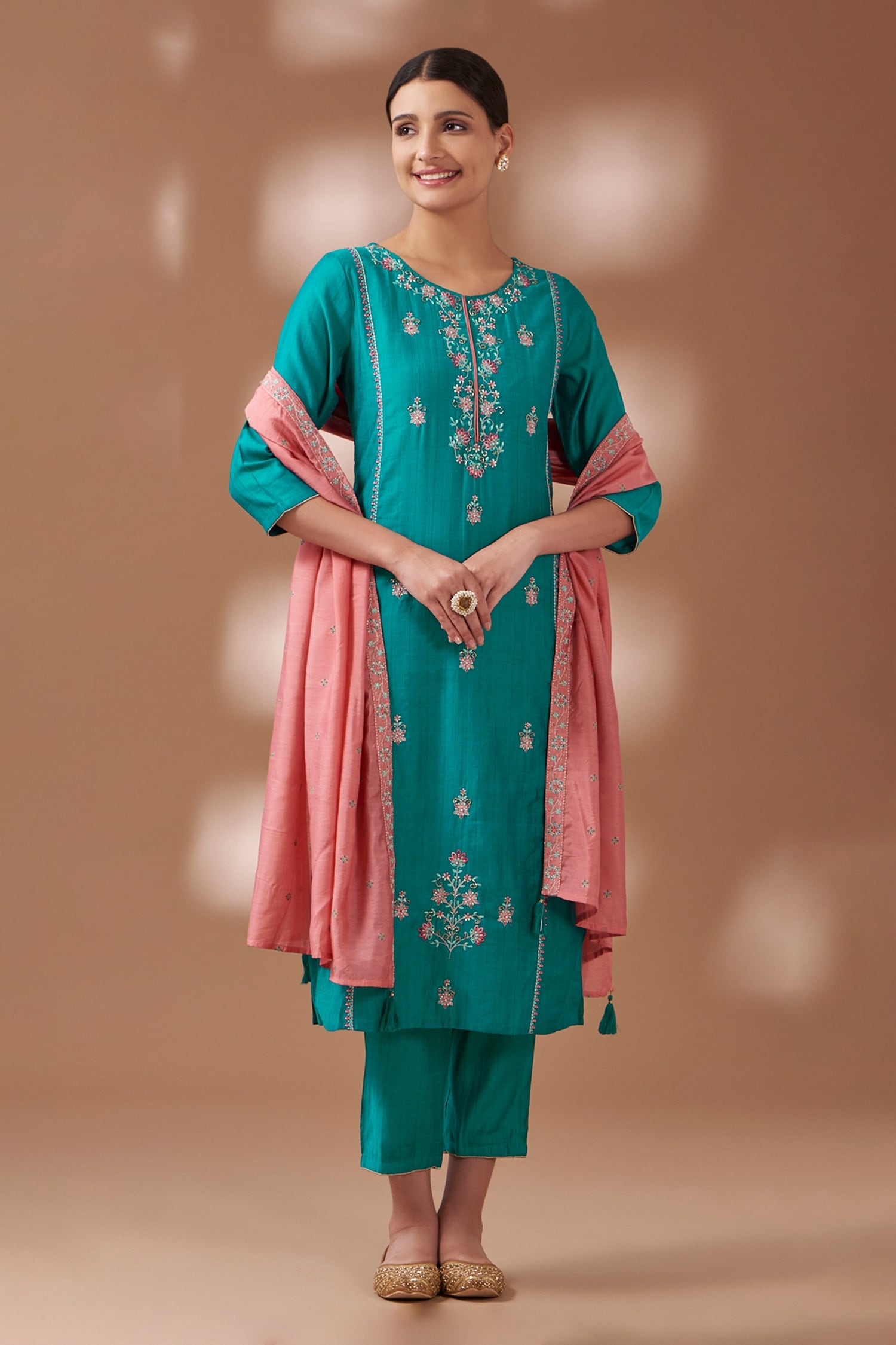 Buy Blue Viscose Silk Embroidered Floral Round Phool Kurta Pant Set For Women by Avaha Online at ...