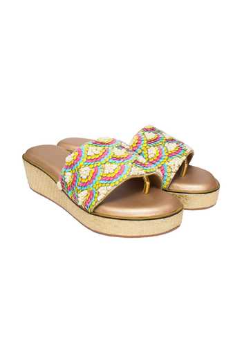 Buy Kkarma Multi Color Silk Prisha Embroidered Platform Heels Online ...