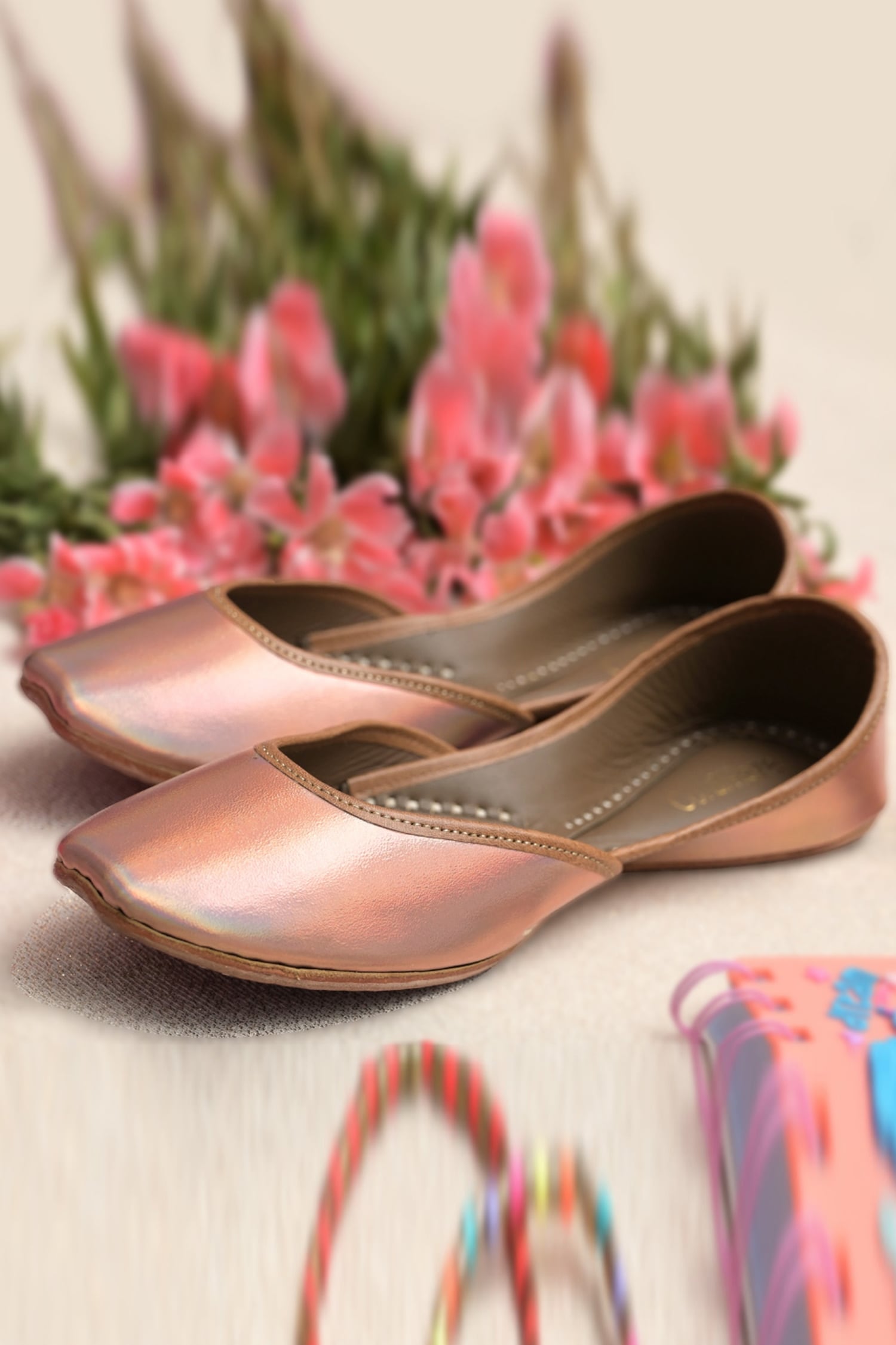 Buy Coral Haze Pink Outer Material Rosaline Holographic Juttis Online ...