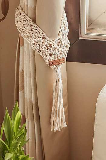 Buy Off White Natural Cotton Cord Woven V Shape Tasselled Curtain Binds ...