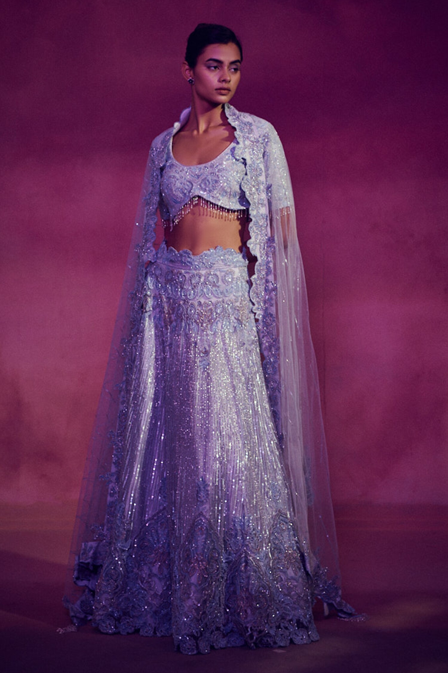 Buy Blue Net Embroidered Resham Scoop Neck Sequin Bridal Lehenga Set ...