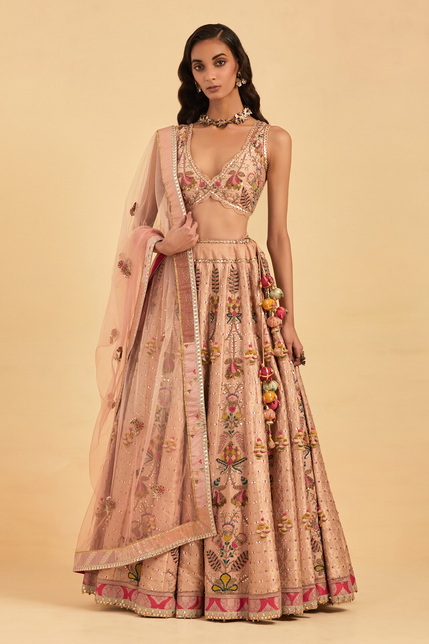 Buy AUM by Asit and Ashima Pink Silk Floral Zardozi Embroidered Lehenga ...