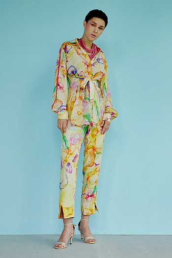 Buy Garima Bindal Multi Color Pure Crepe Daisy Floral Print Shirt And ...