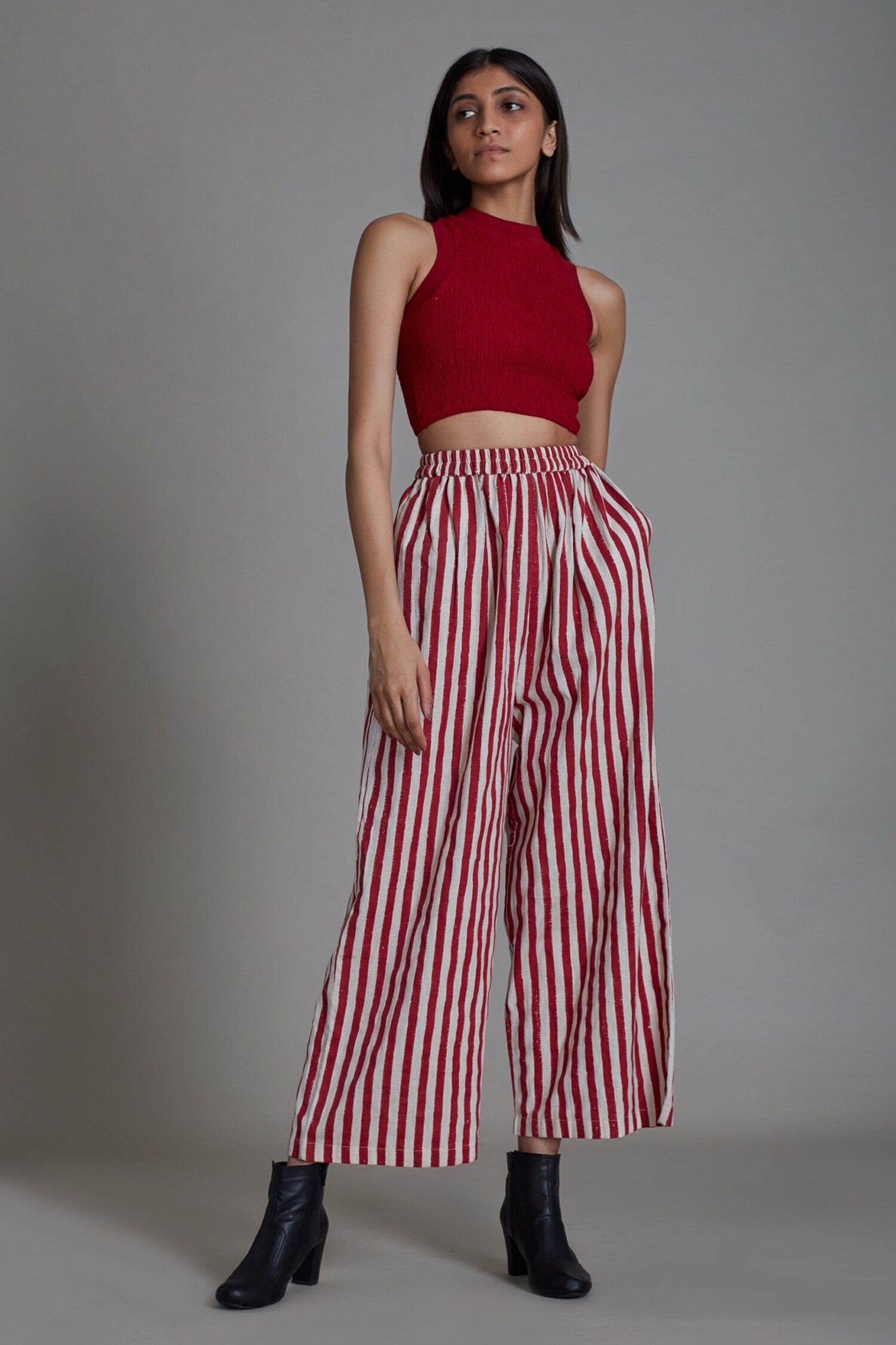Buy Mati Red Cotton Smocked Top And Pant Set Online Aza Fashions