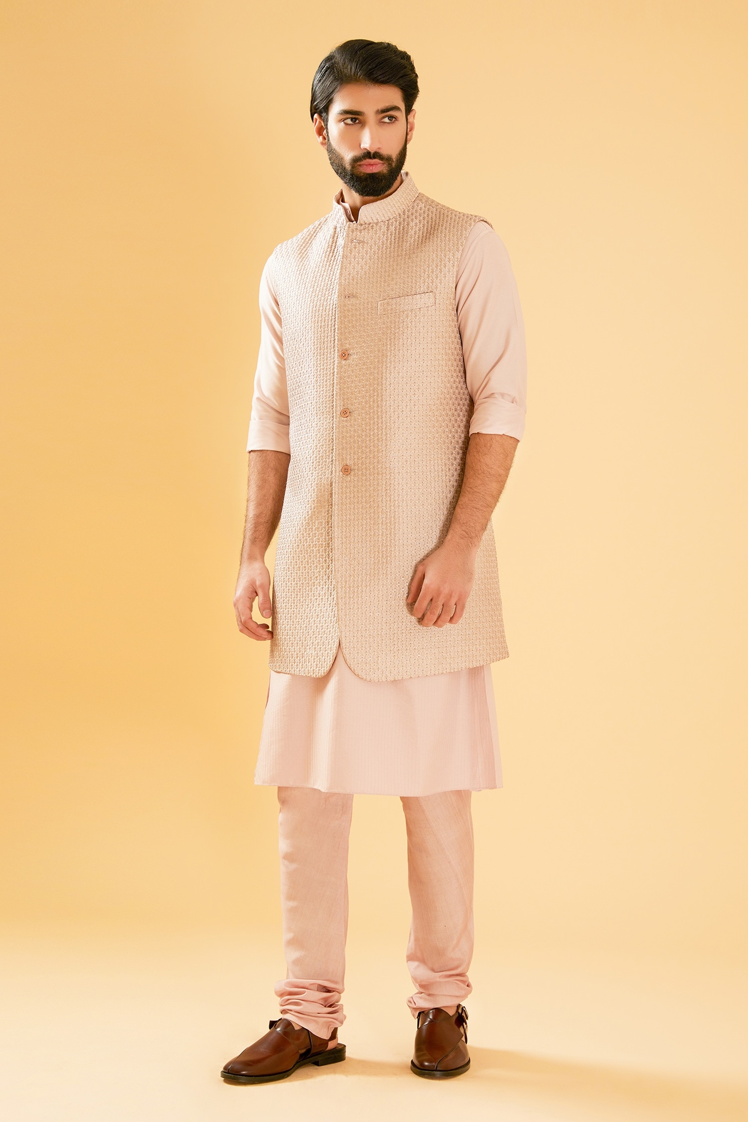 Buy Raghavendra Rathore Blue Peach Raw Silk Embroidered Bundi Jacket ...