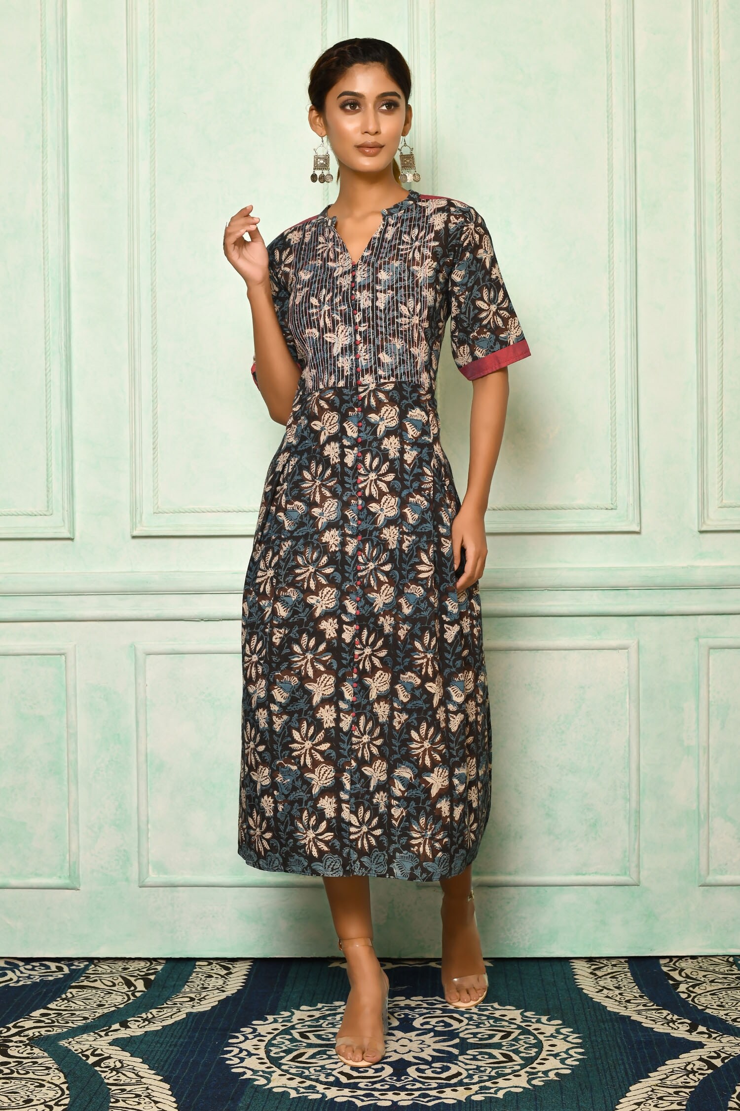 Buy Aryavir Malhotra Blue Floweret Pattern Long Tunic Online | Aza Fashions