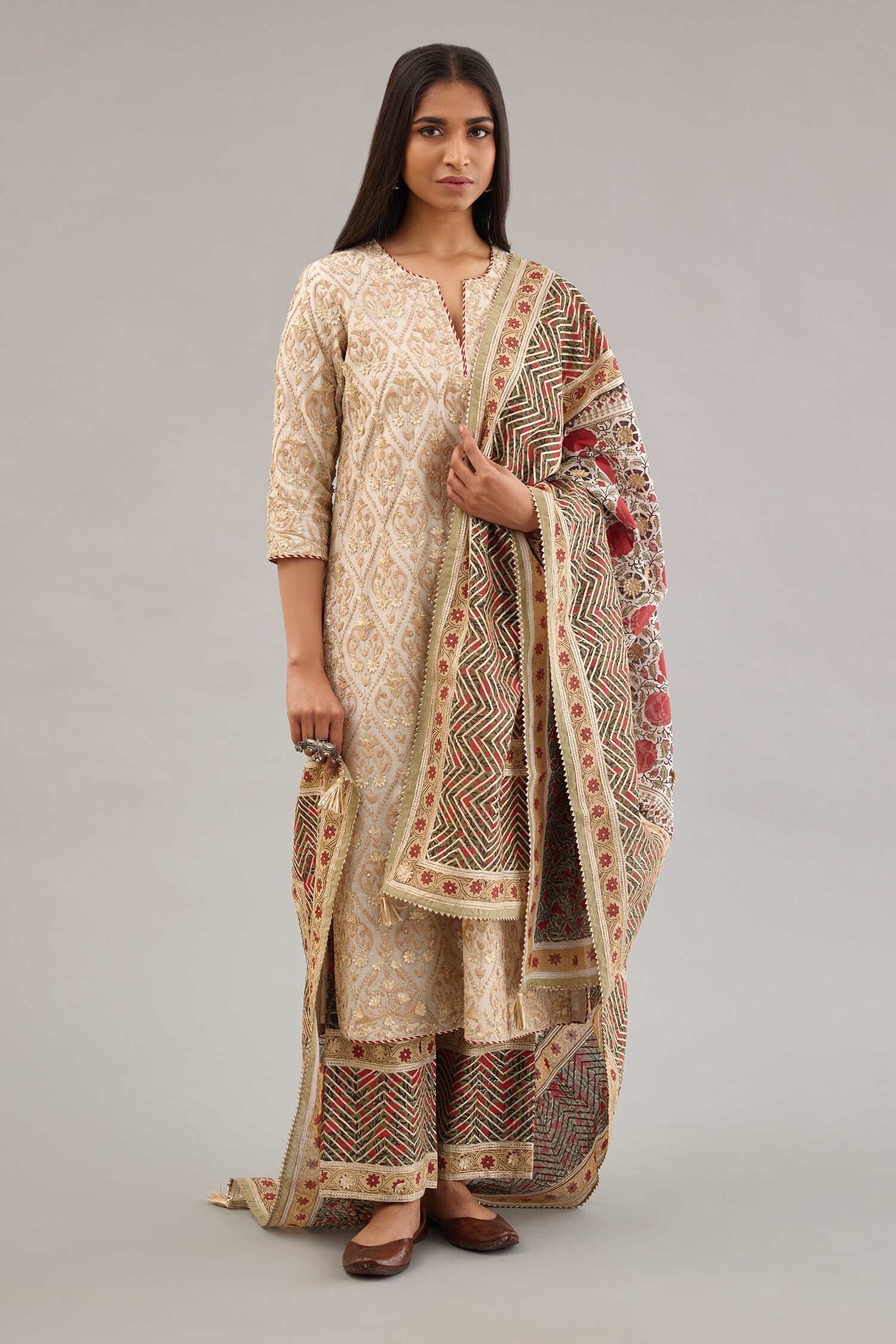 Buy Kora Off White Gota Jaal Embroidered Kurta Set Online | Aza Fashions