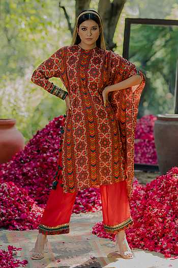 Buy Multi Color Cotton Satin Print Floral Mandala Round Kaftan With ...