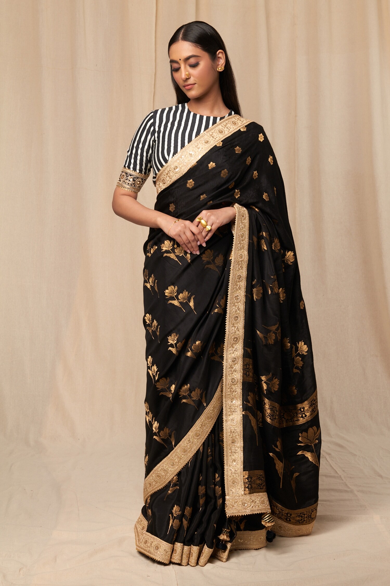 Buy Black Silk Print Wine Garden Saree For Women by Masaba Online at ...
