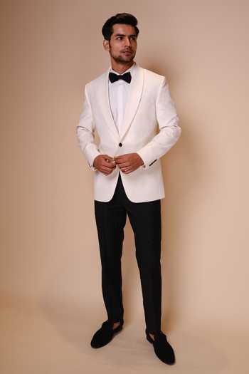 Buy Black Tuxedo- Viscose Polyester Trousers And Shirt: Shawl Collar ...