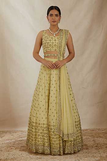 Buy Astha Narang Yellow Nylon Flower Embroidered Lehenga Set Online ...