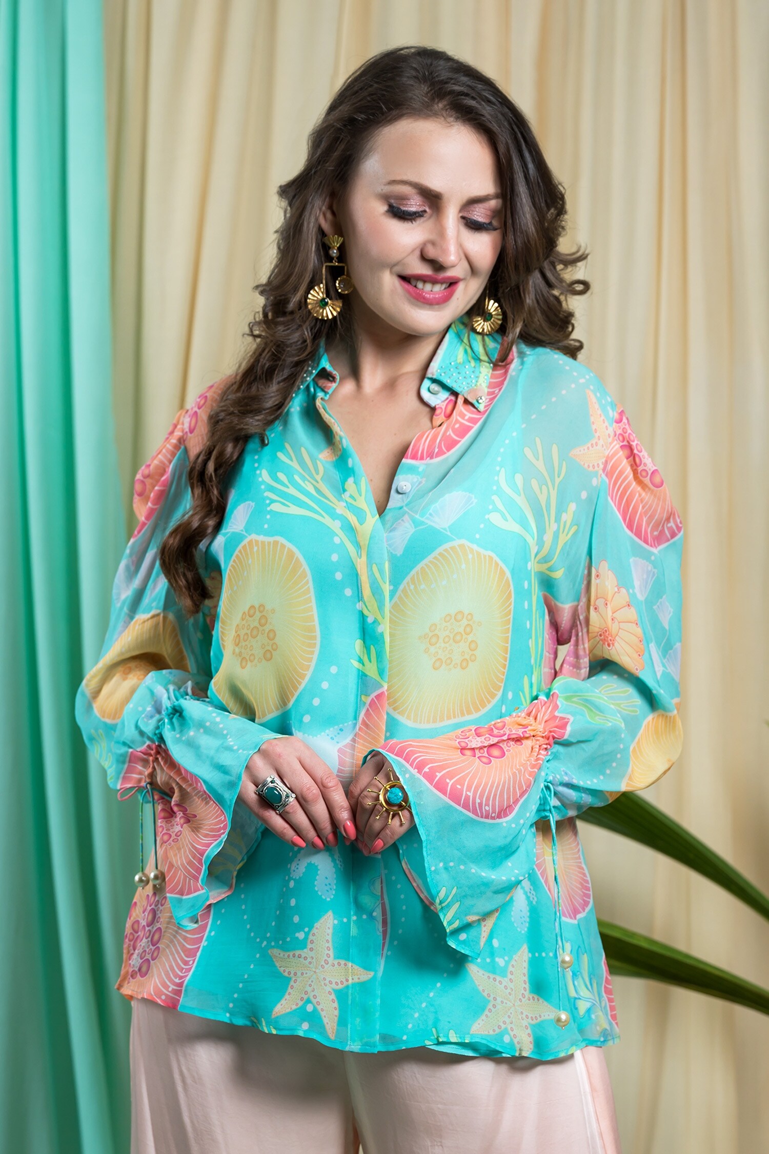 Buy Seams Pret And Couture Blue Georgette Lea Aquatic Print Shirt ...