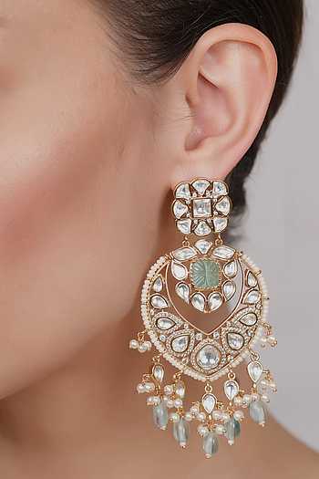 Buy Gold Plated Polki Ekani Embellished Dangler Earrings by Ekathva ...