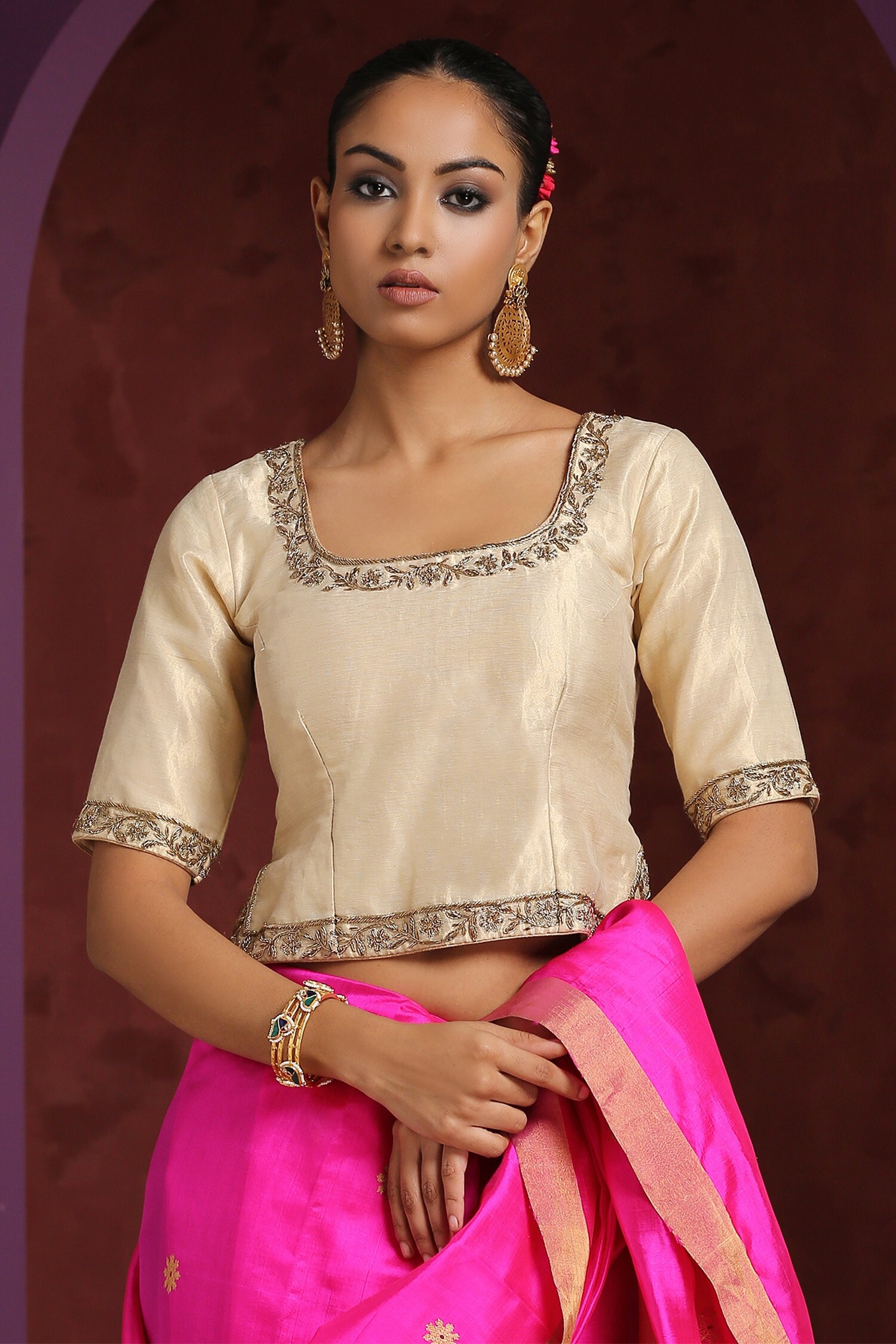 Buy Weaver Story Off White Tissue Chanderi Blouse Online | Aza Fashions