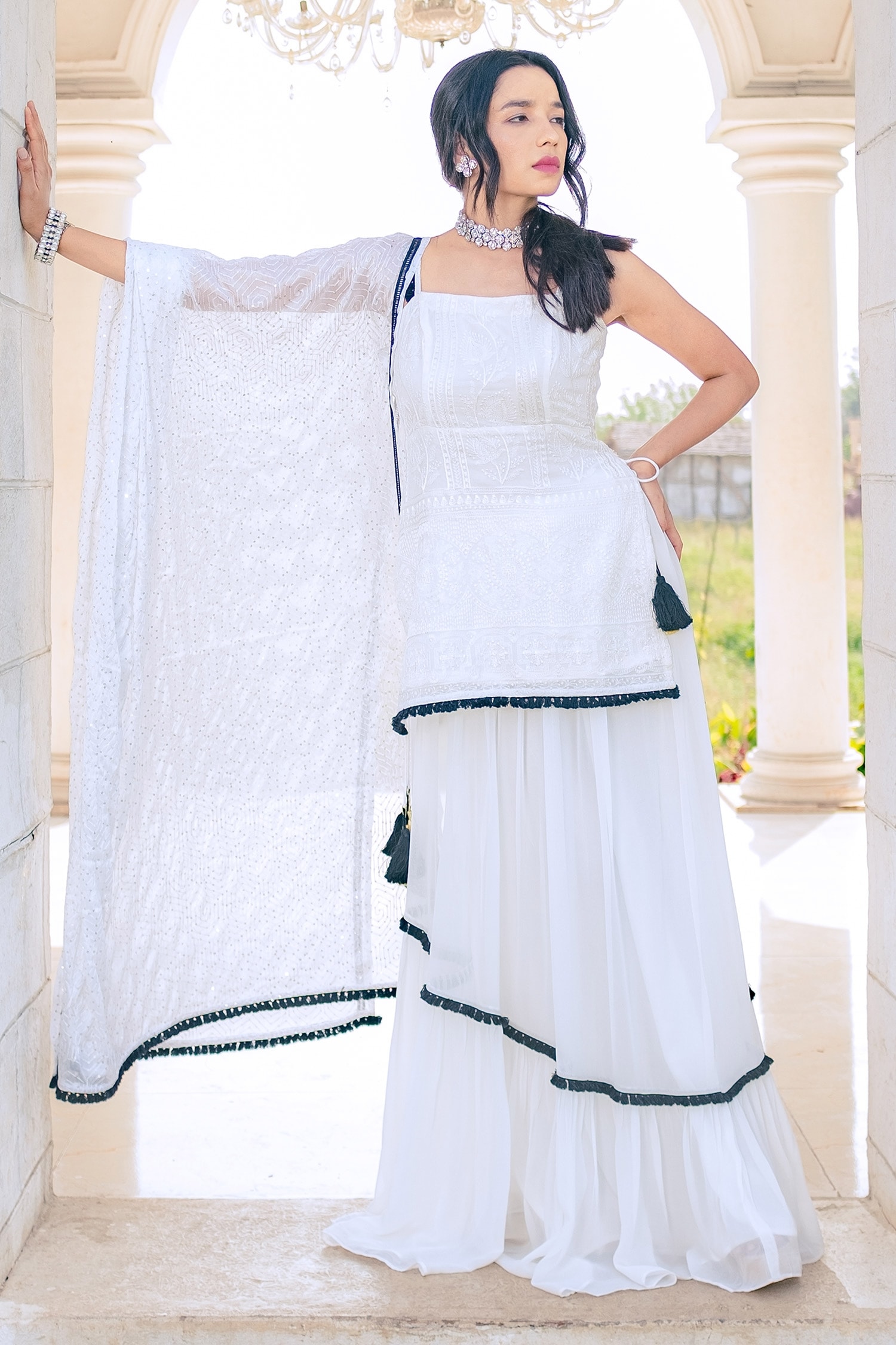 Buy White Embroidered Dupatta For Women by Monk & Mei Online at Aza ...