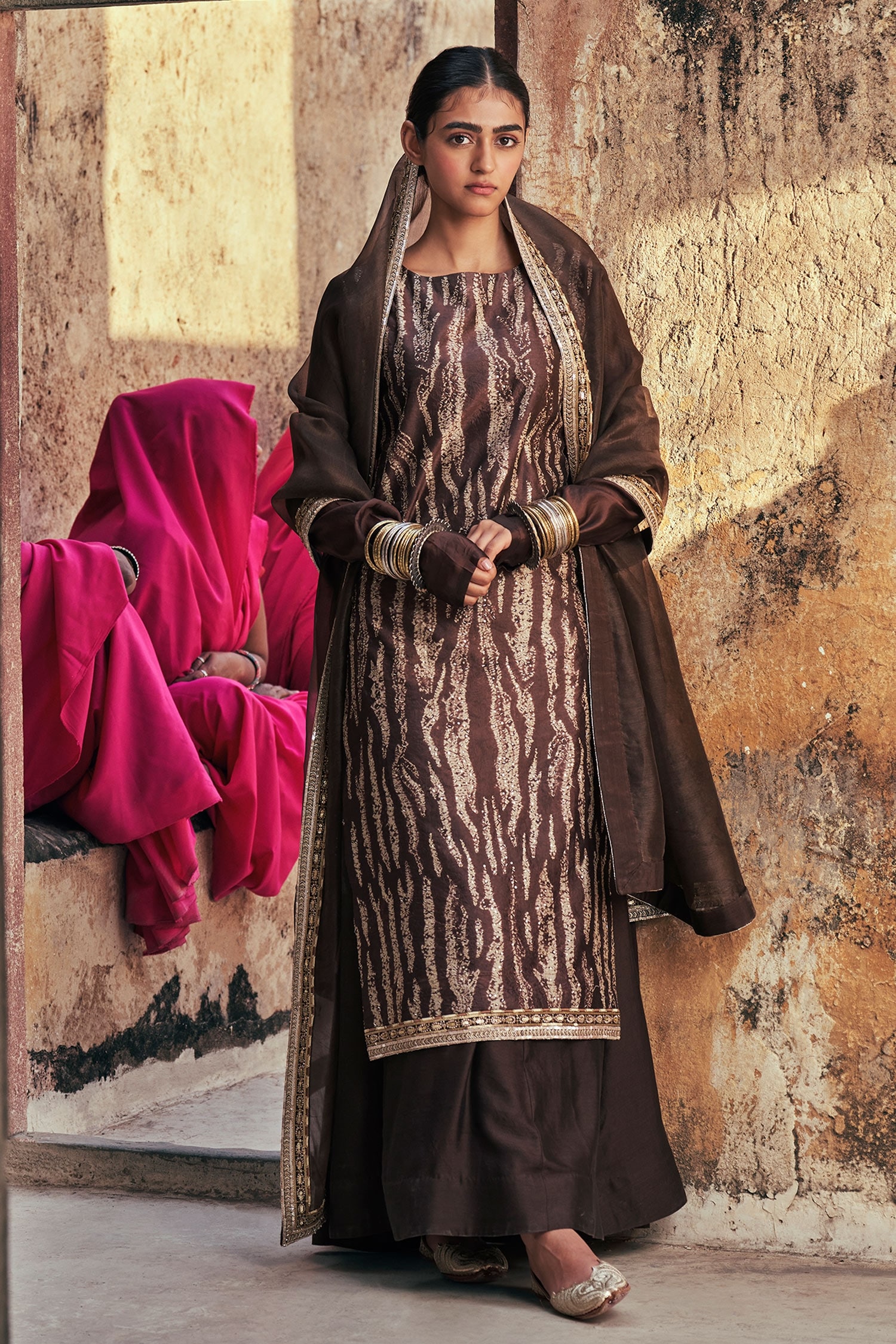 Buy Brown Kurta Pure Mulberry Silk Hand Embroidered Pattern Set For ...