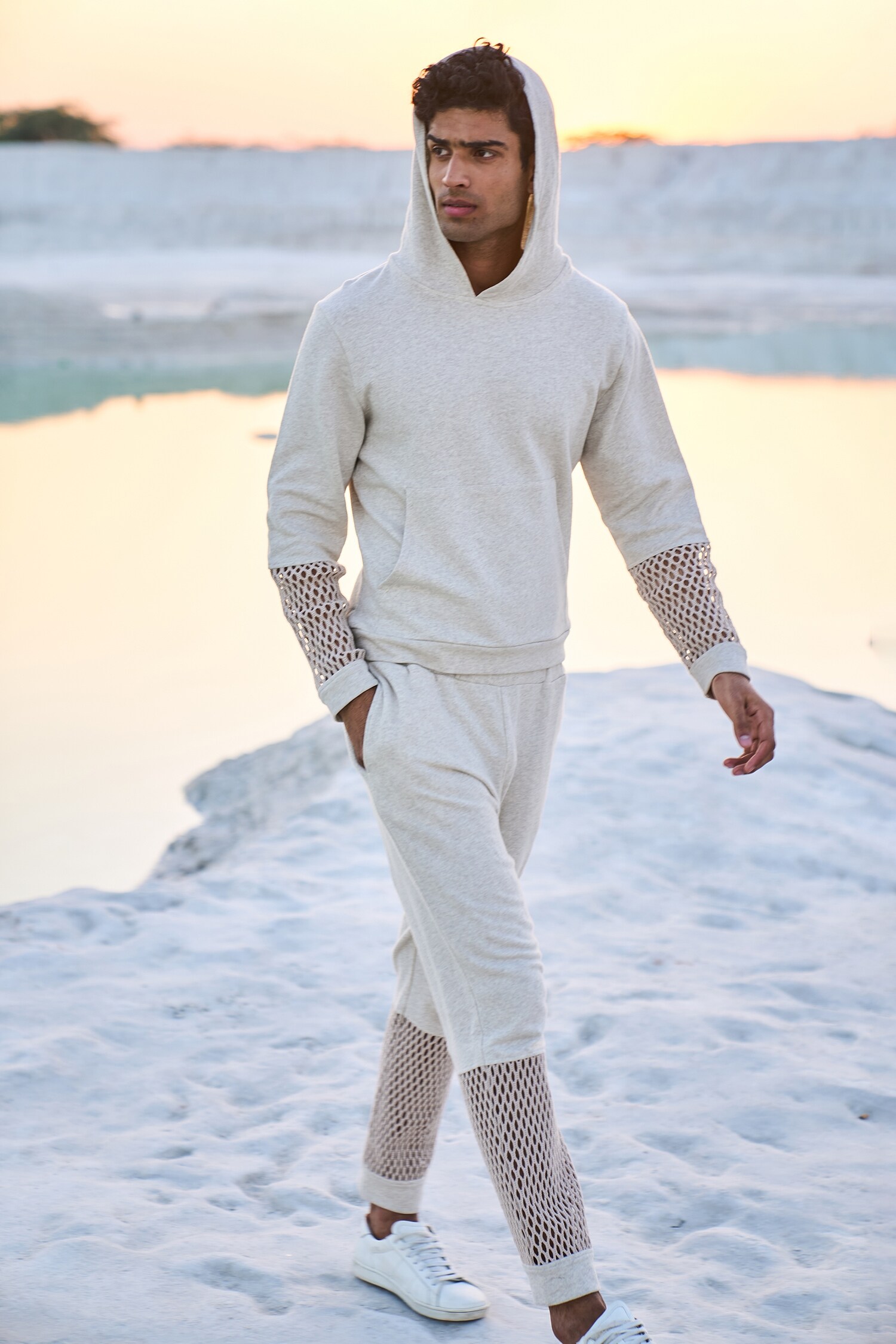 Buy White 100% Organic Cotton Plain Mesh Cuff Joggers For Men by Dash ...