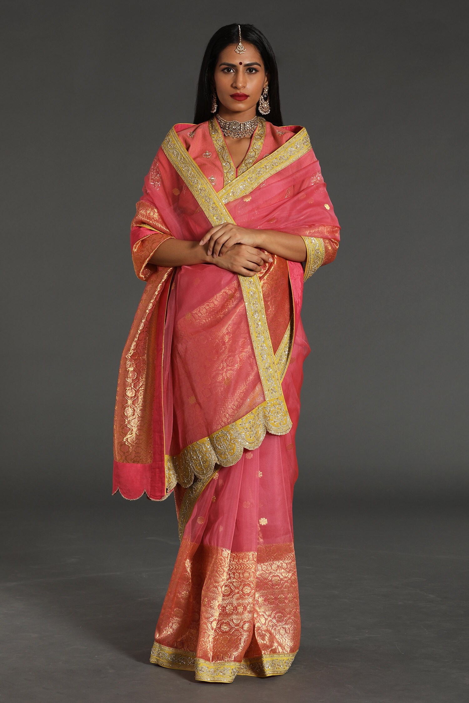 Buy Pink Chanderi Handloom (50% Silk X 50% Thread Saree With Blouse For ...