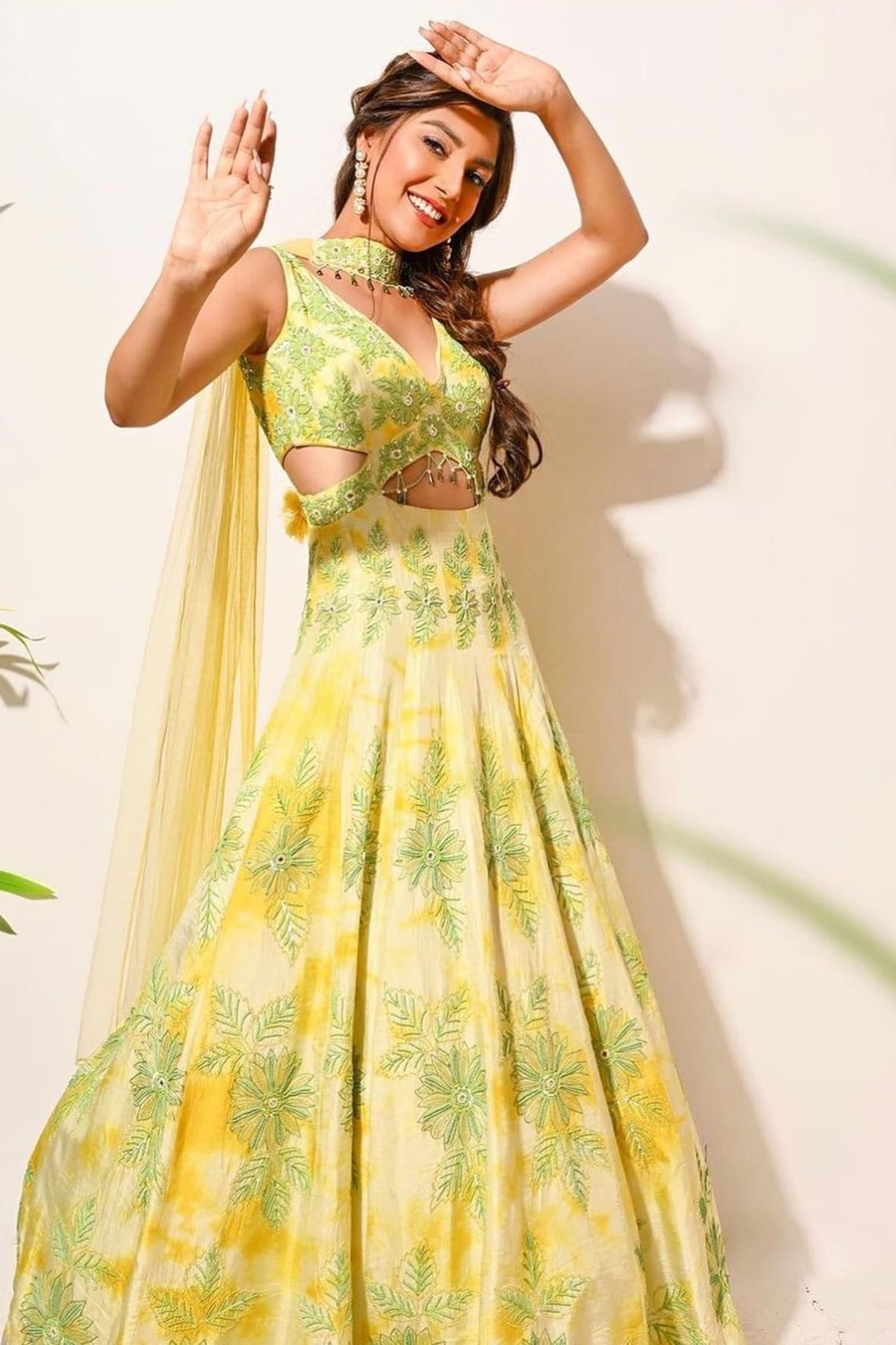 Buy Green Uppada Silk And Net Dye And Floral Anarkali With Choker ...